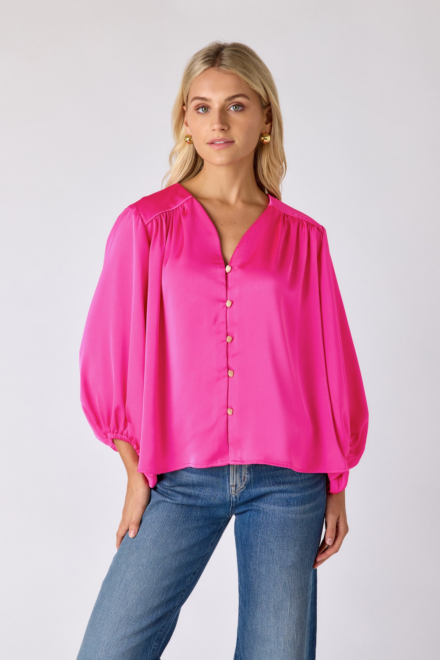 Nellie Blouse — V-Neck Balloon Sleeve Top | CROSBY by Mollie Burch